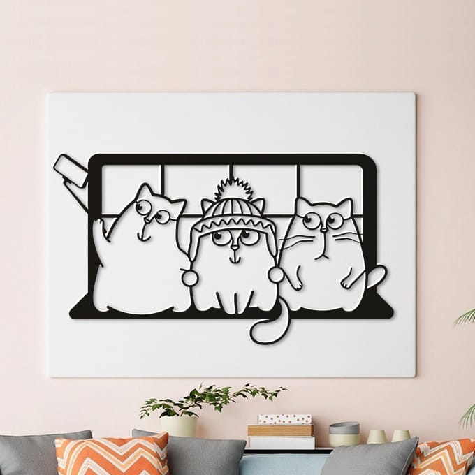 Funny Cats Taking Selfie Wall Art Laser Cut DXF File Free Download | Vecty