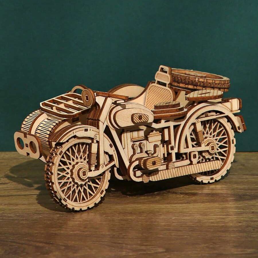 Motorcycle with Sidecar 3D Wooden Construction Kit Laser Cut CDR File ...