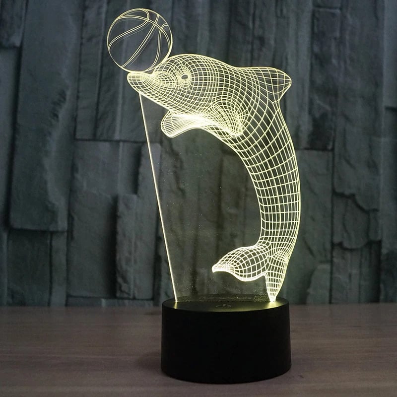 Dolphin With Ball 3D LED Night Light Laser Engraving CDR File Free ...