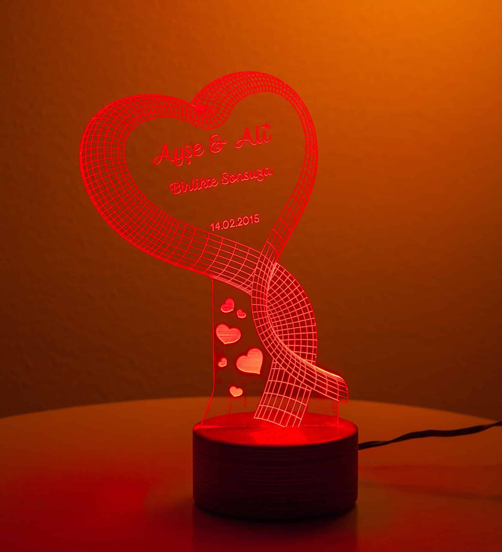 Laser Engraved Personalized 3D Illusion Romantic Love Heart LED Lamp ...