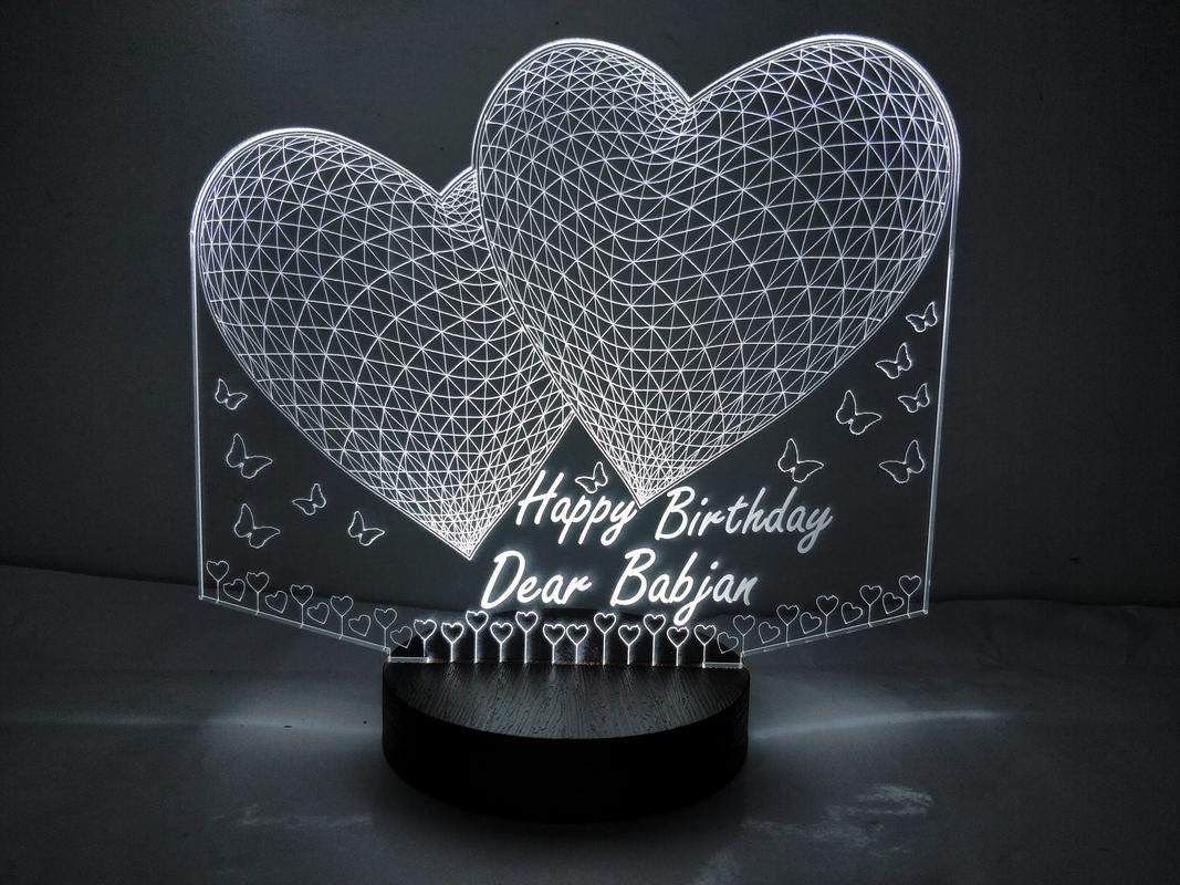 Laser Engraved Personalized 2 Hearts Acrylic 3D Illusion Lamp CDR File ...
