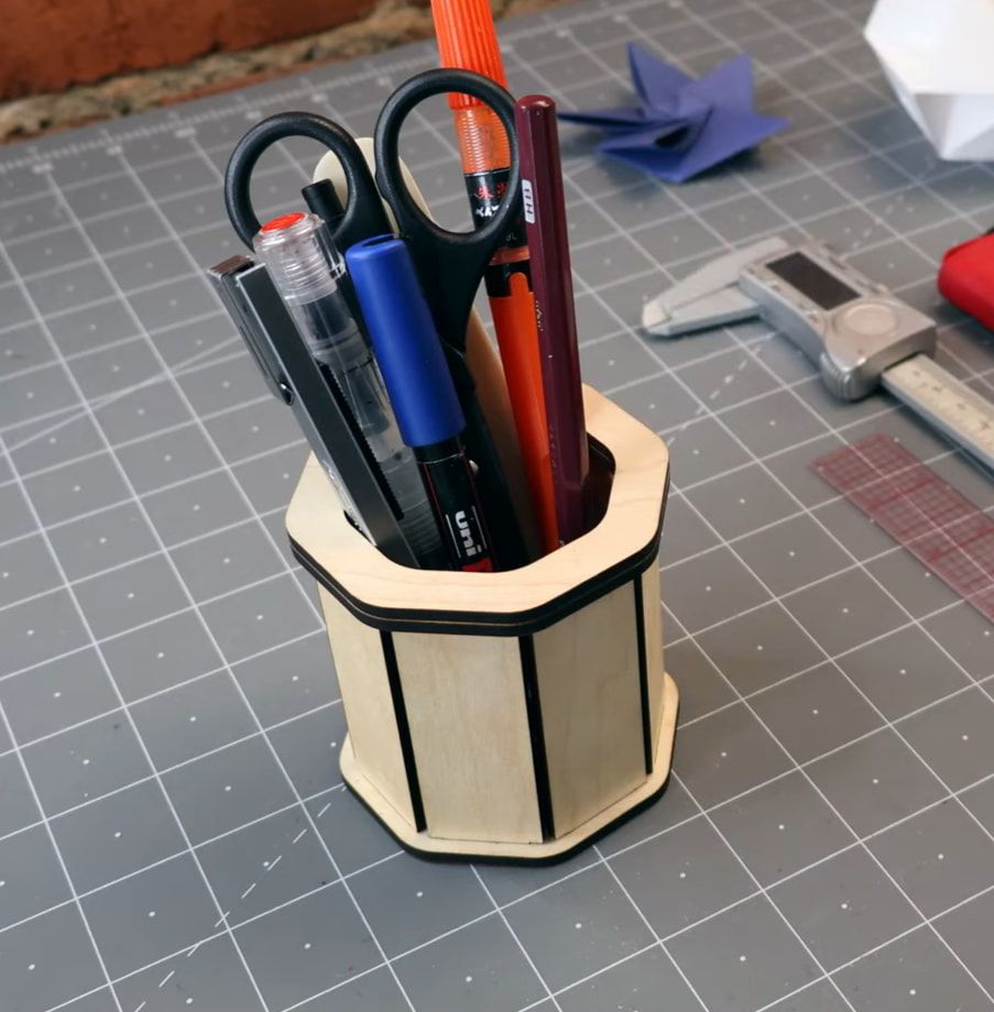 Wooden Polygon Pen Pencil Holder Laser Cut CDR DXF SVG File Free ...