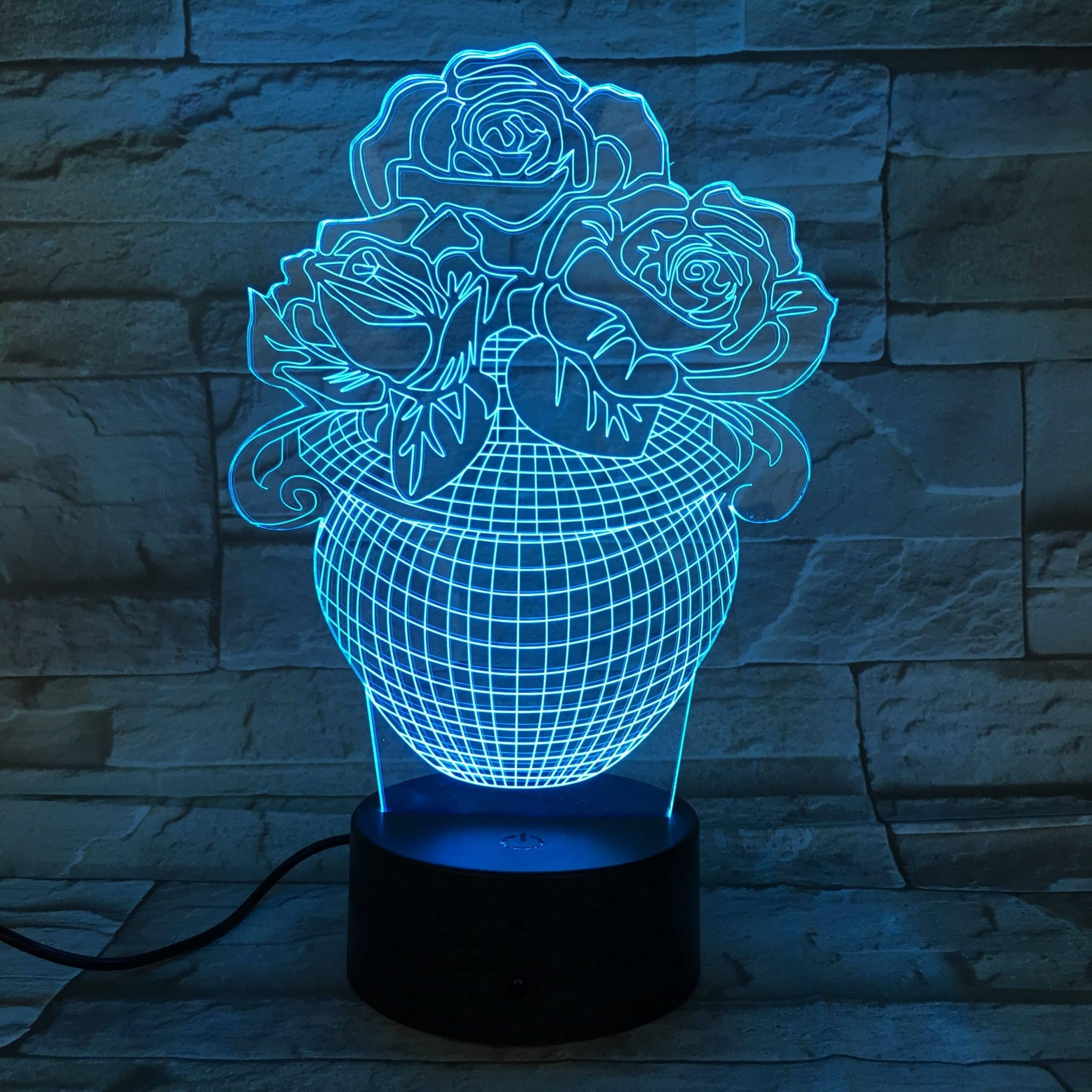 Laser Engraved Rose Vase 3D Illusion LED Lamp CDR File Free Download ...