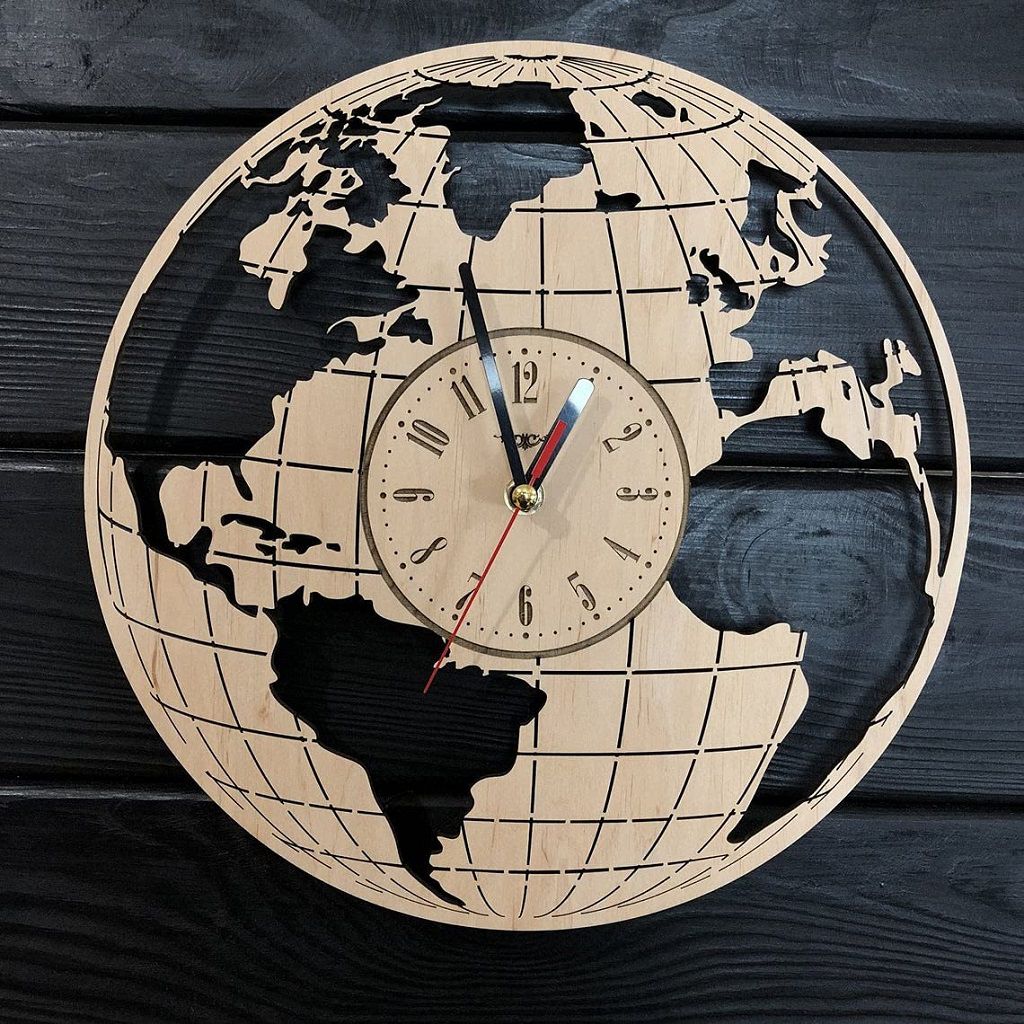 Laser Cut Earth Globe World Map Geography Wall Clock DXF File Free ...