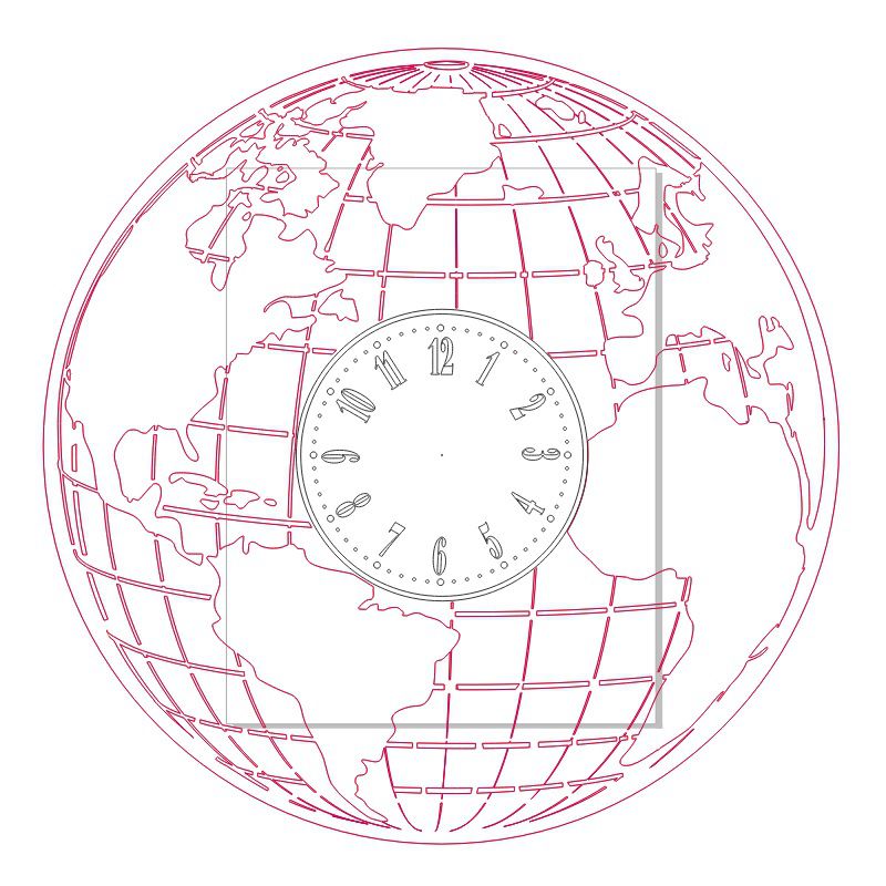 Laser Cut Earth Globe World Map Geography Wall Clock DXF File Free ...