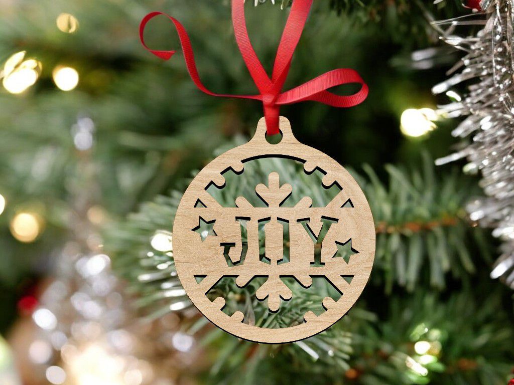 Laser Cut Joy Christmas Tree Hanging Ornament CDR DXF SVG File Free ...