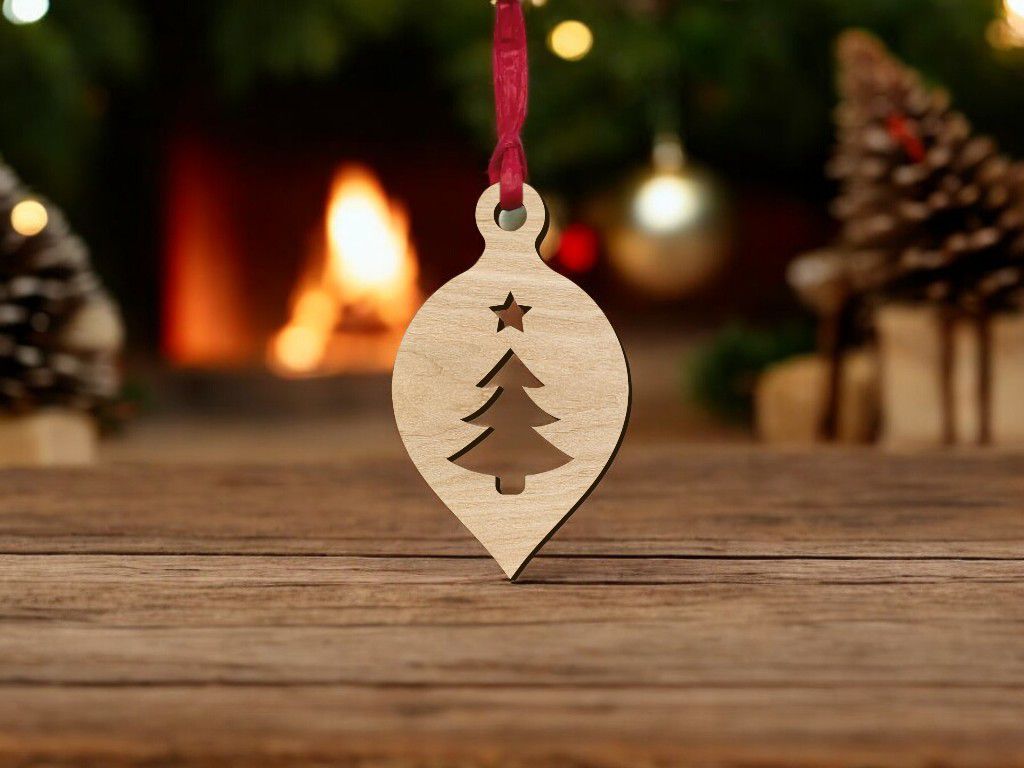 Laser Cut Oval Ornament with Christmas Tree and Star CDR DXF EPS SVG ...