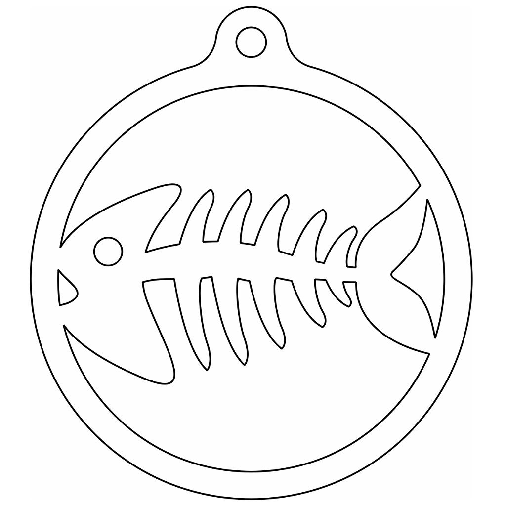 Laser Cut Fish Skeleton Bones Round Ornament CDR DXF EPS SVG File Free ...