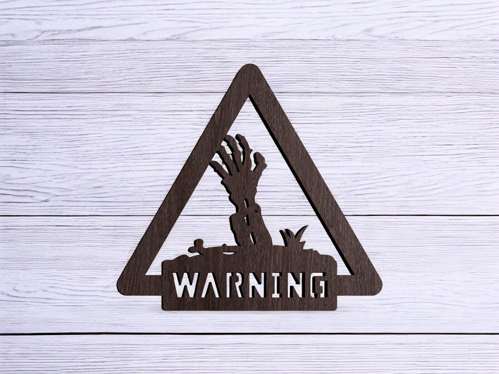 Laser Cut Warning Sign with Zombie Hand CDR DXF EPS SVG File Free ...