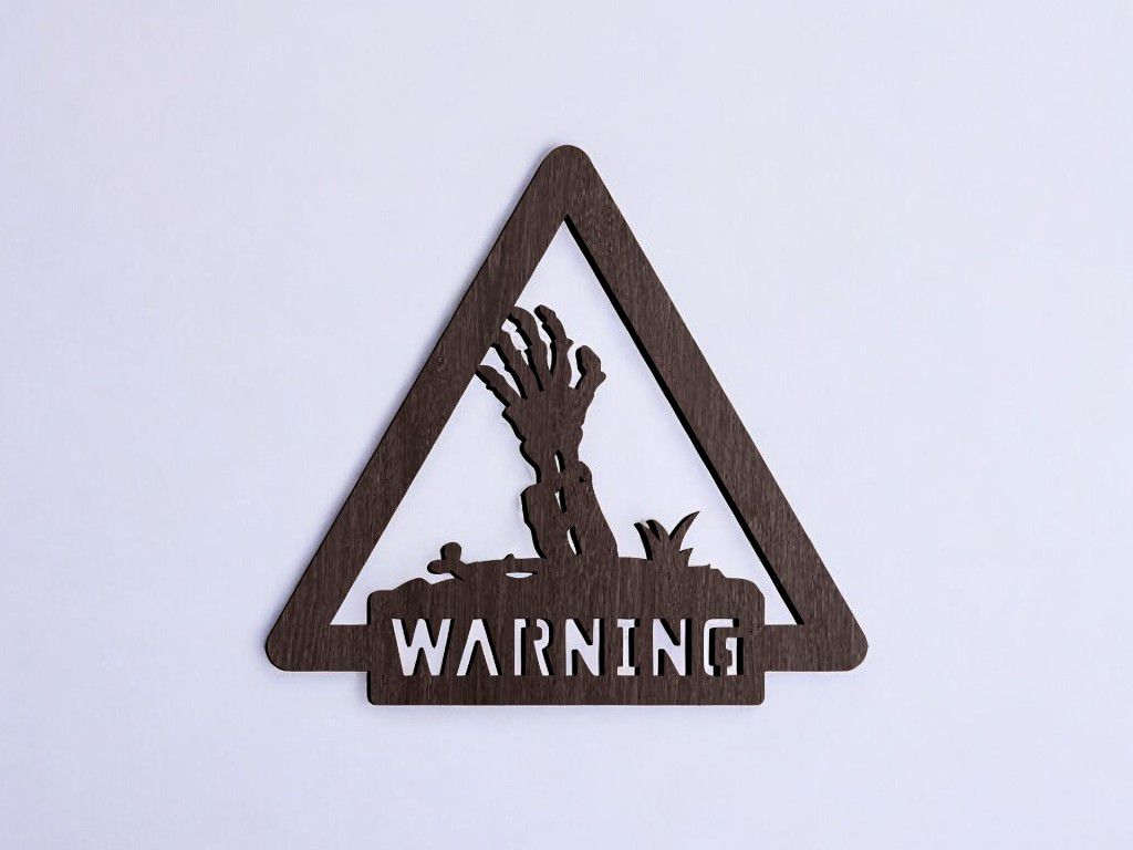 Laser Cut Warning Sign with Zombie Hand CDR DXF EPS SVG File Free ...