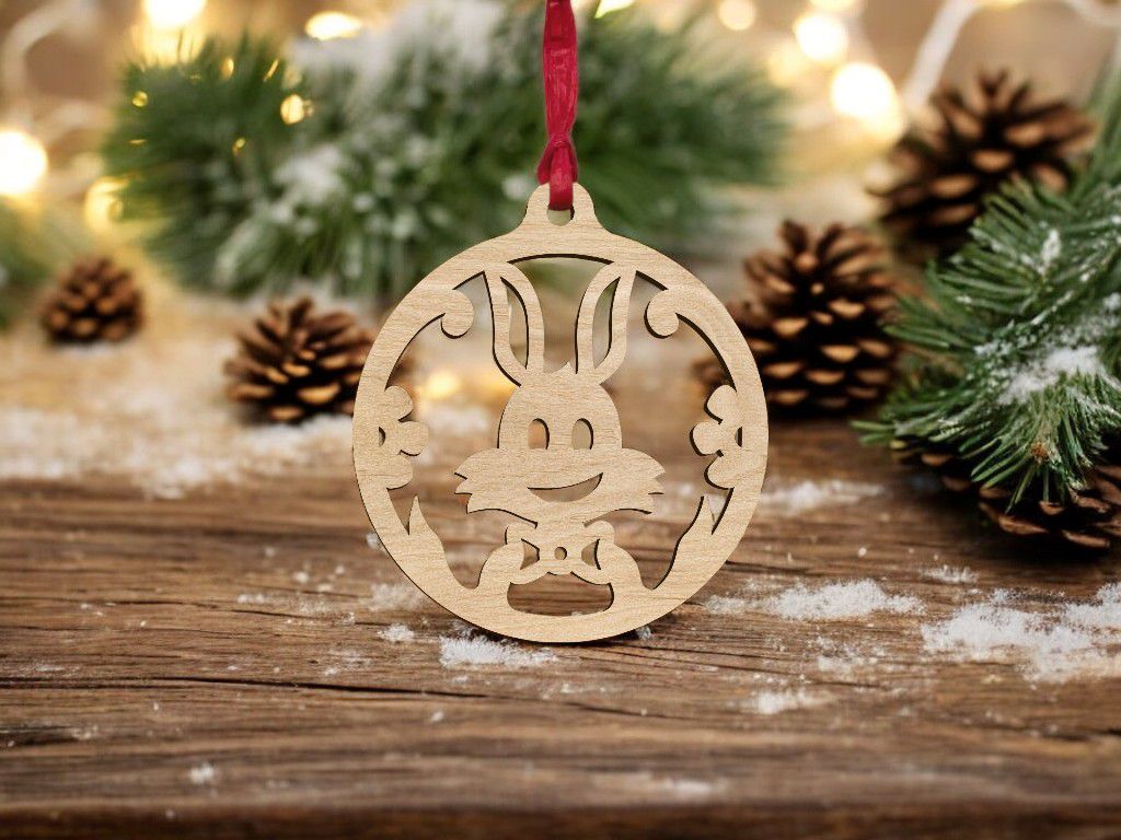 Laser Cut Cute Bunny Christmas Ball Ornament CDR DXF EPS SVG File Free ...