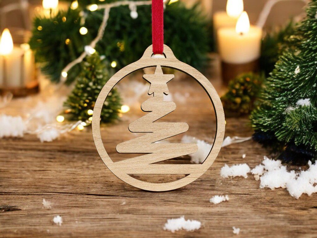 Laser Cut Bauble with Zigzag Christmas Tree CDR DXF EPS SVG File Free ...