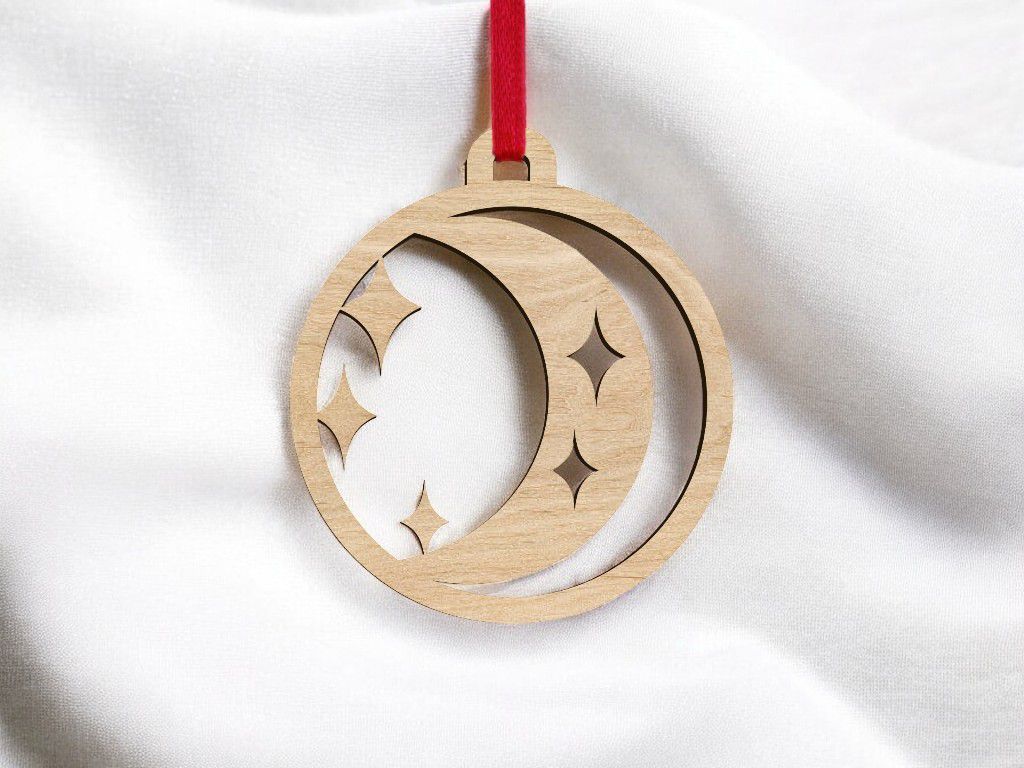 Laser Cut Crescent Moon with Stars Bauble CDR DXF EPS SVG File Free ...