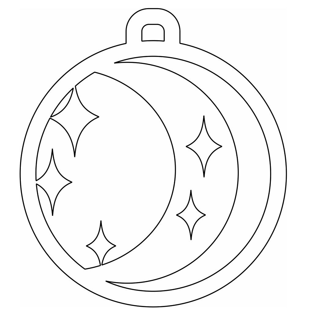Laser Cut Crescent Moon with Stars Bauble CDR DXF EPS SVG File Free ...