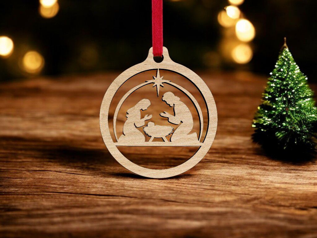 Laser Cut Nativity Scene Bauble CDR DXF EPS SVG File Free Download | Vecty