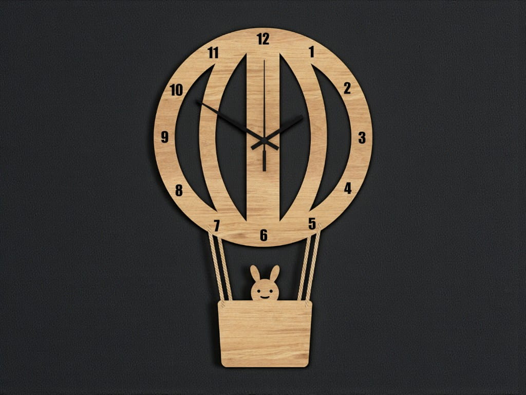 Laser Cut Hot Air Balloon Wall Clock Kids Room Decor CDR SVG File Free ...