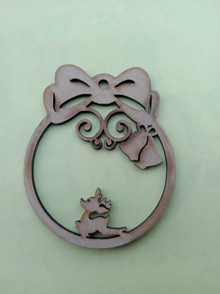 Laser Cut Christmas Ornament with Bow, Bells, and Baby Stag CDR DXF SVG ...