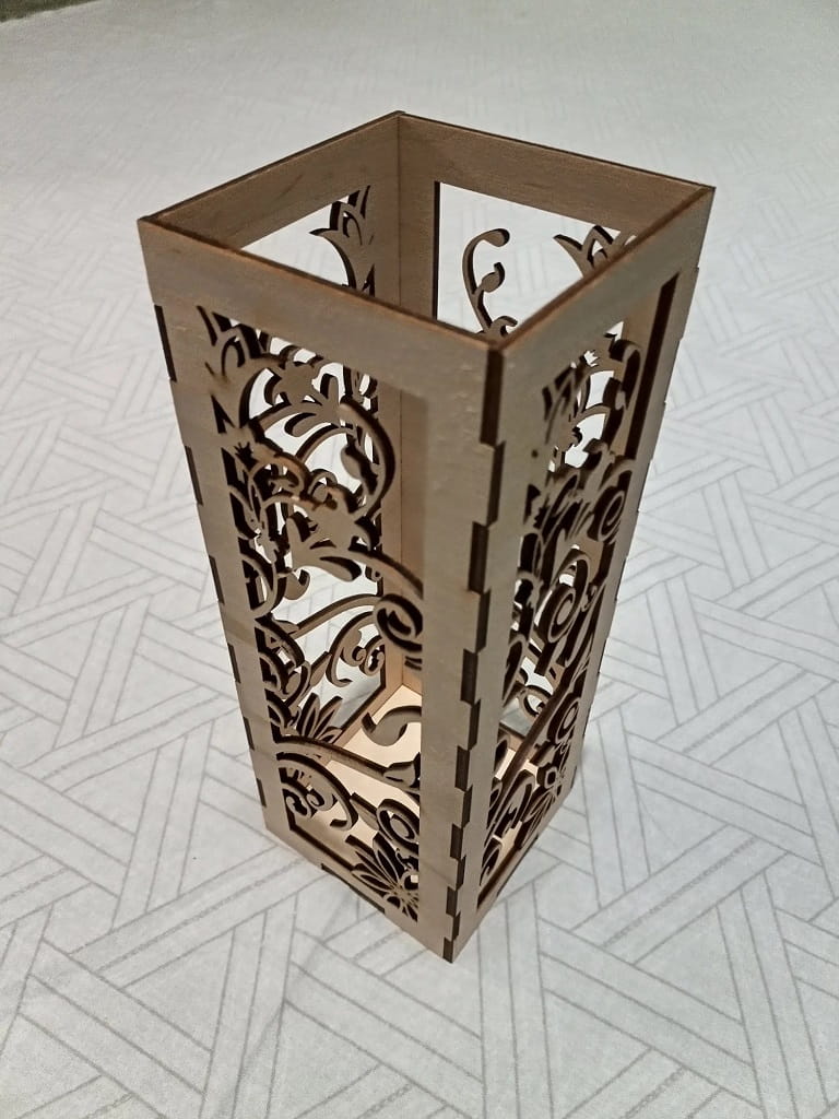 Laser Cut Wooden LED Candle Lantern with Floral Pattern CDR SVG File ...