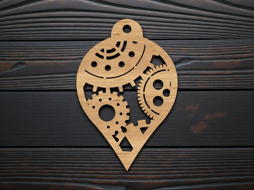 Laser Cut Teardrop Ornament with Steampunk Gears Design CDR DXF SVG File Free Download | Vecty