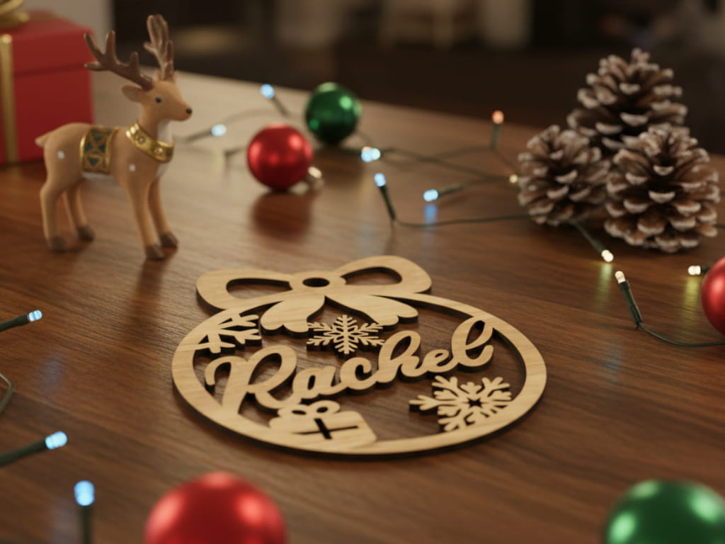 Laser Cut Personalized Christmas Bauble with Name Rachel CDR DXF File ...