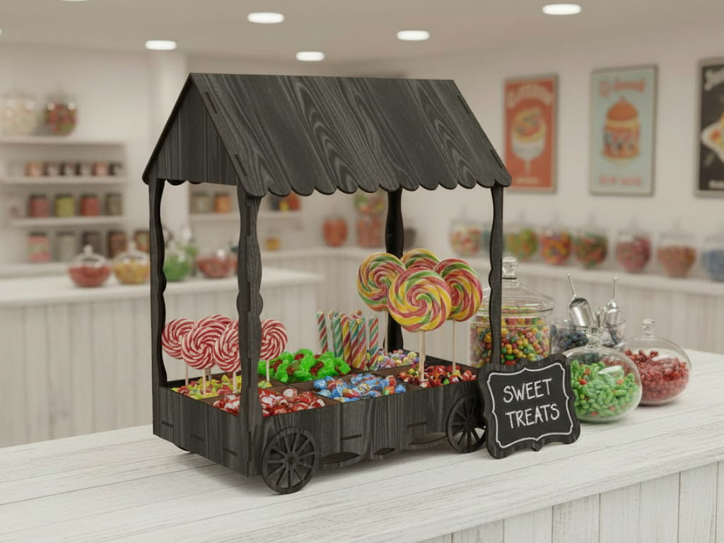 Laser Cut Wooden Sweet Treat Cart CDR File Free Download | Vecty