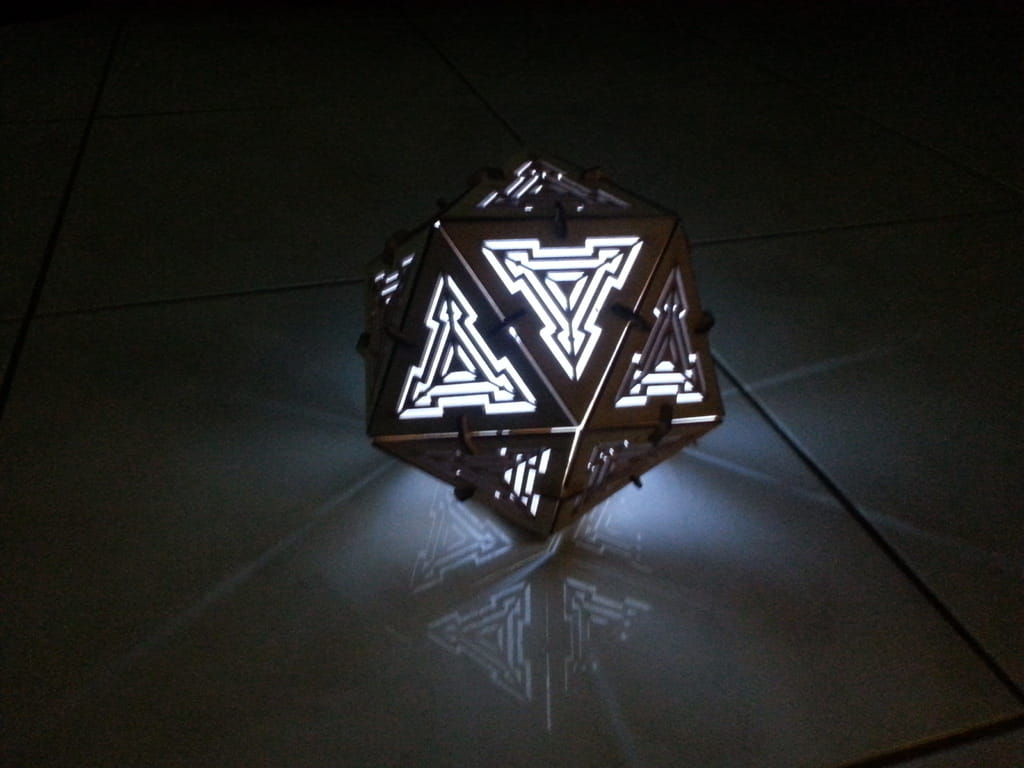 Laser Cut Wooden Icosahedron Shadow Lamp AI CDR File Free Download | Vecty