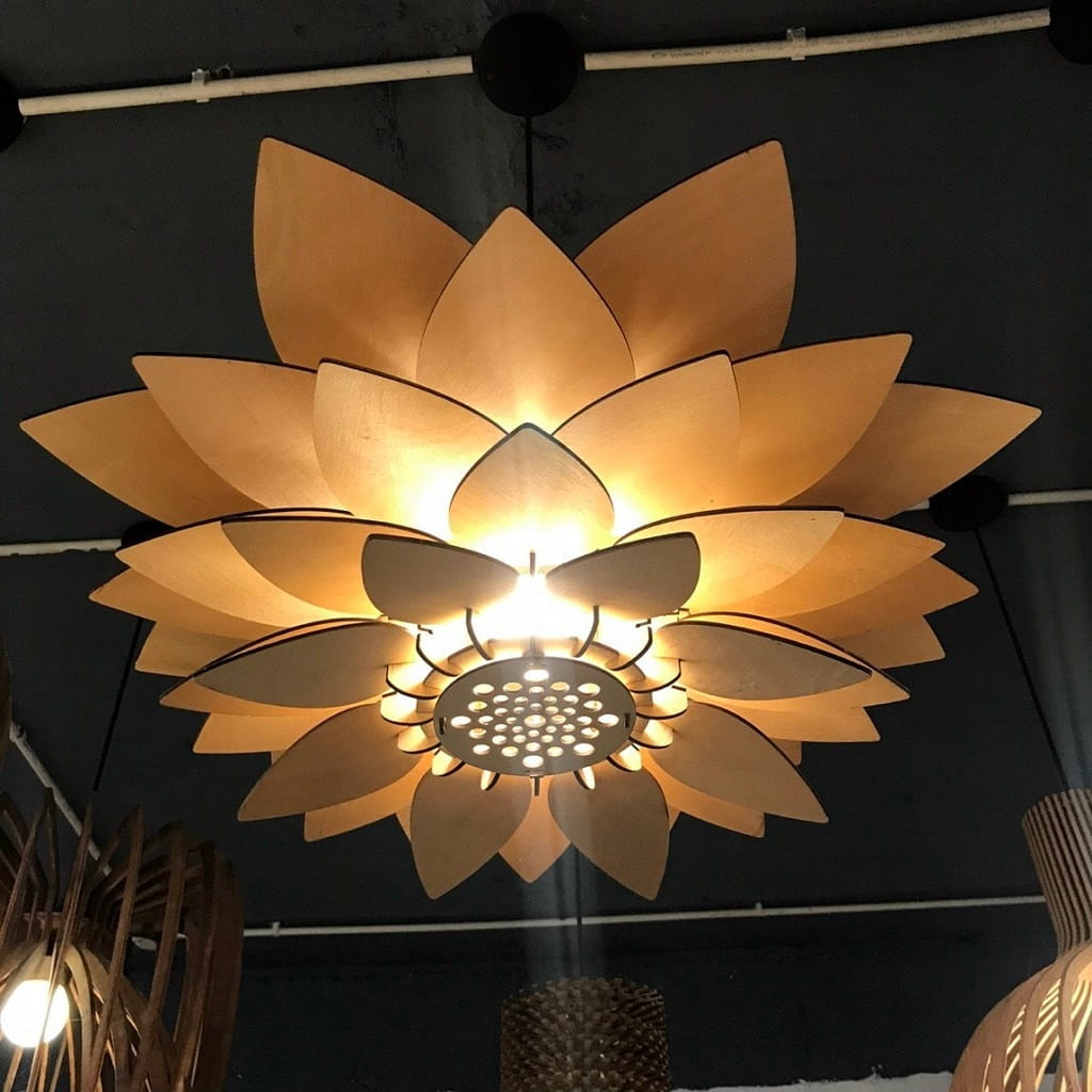 Laser Cut Wooden Lotus Flower Pendant Lamp DXF File Free Download | Vecty