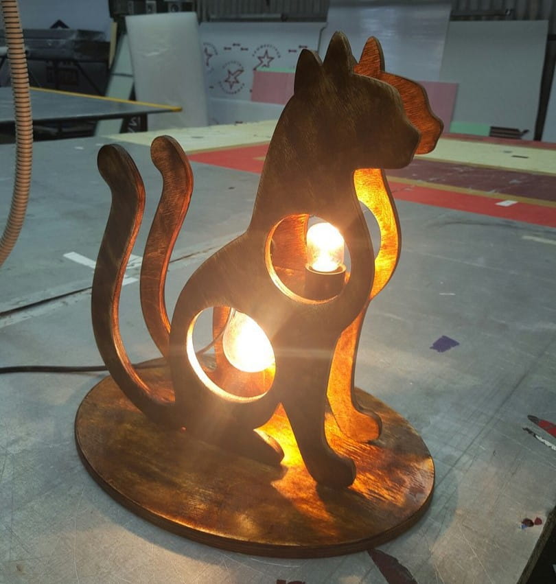 Laser Cut Wooden Cat Table Lamp CDR File Free Download | Vecty
