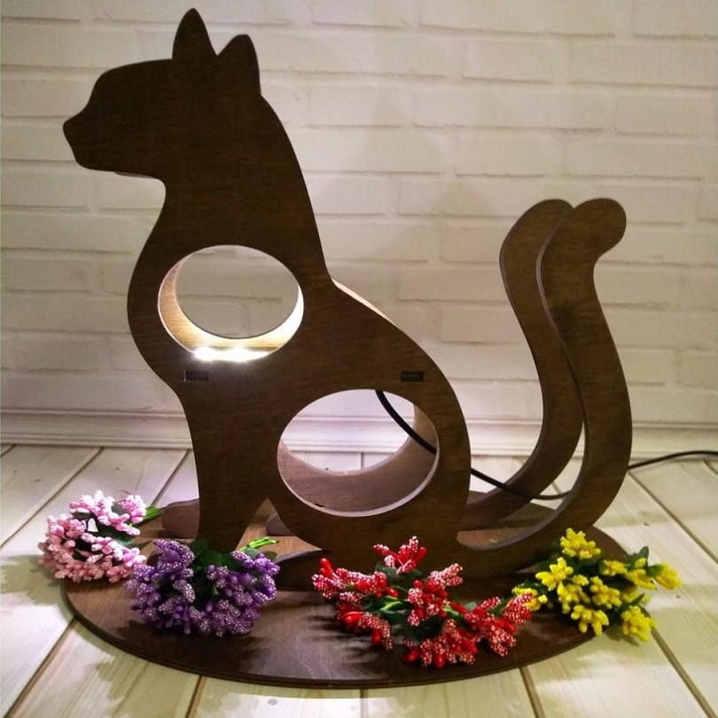 Laser Cut Wooden Cat Table Lamp CDR File Free Download | Vecty