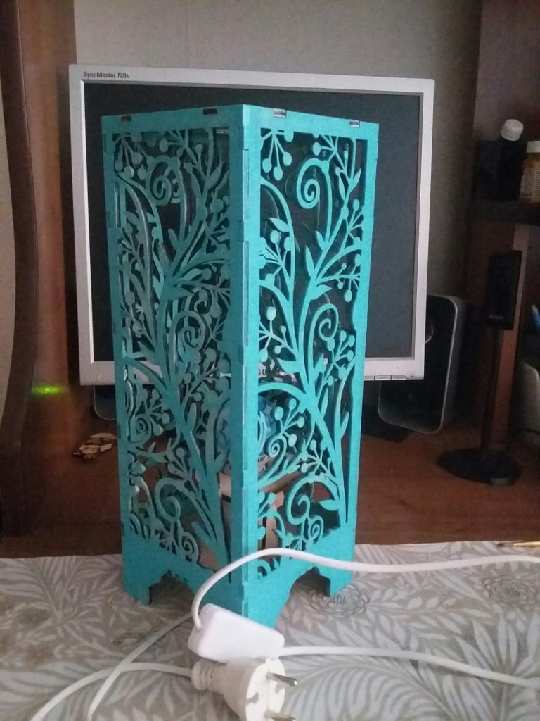 Laser Cut Wooden Table Lamp Box with Floral Pattern CDR File Free ...