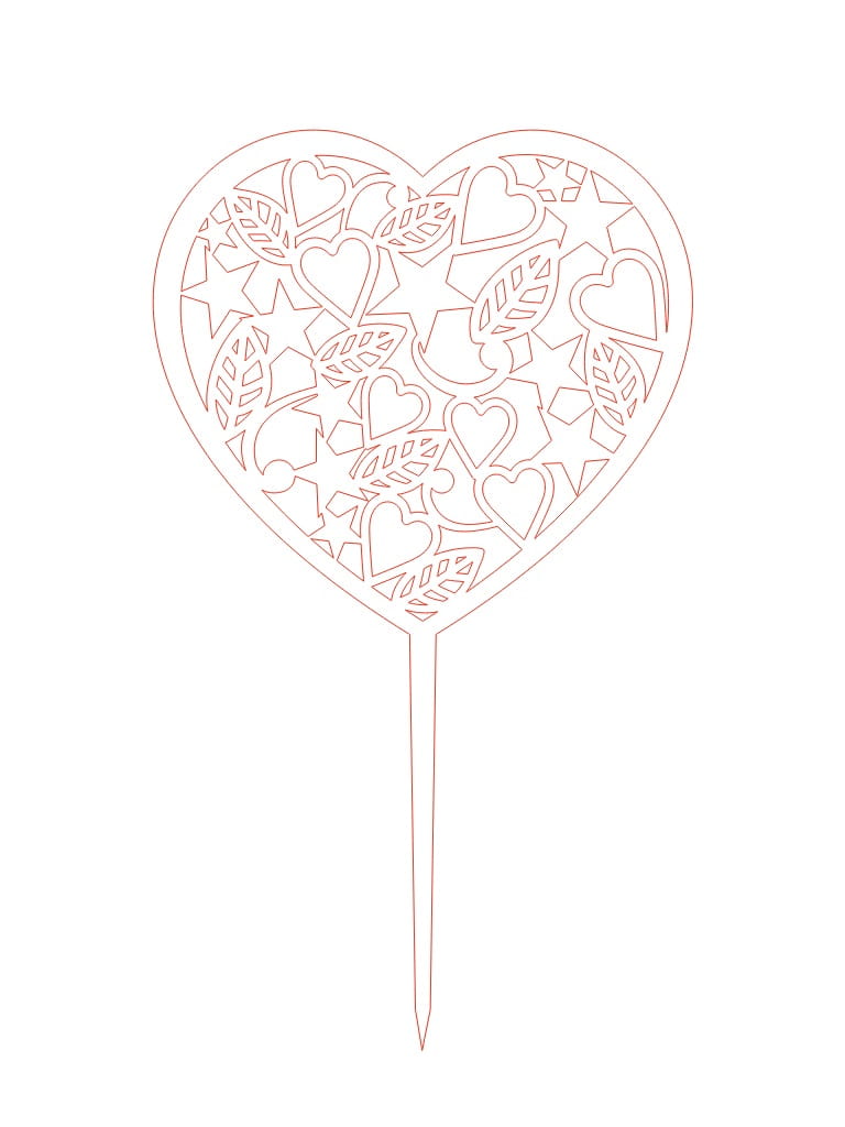 Laser Cut Heart Cake Topper with Leaves and Stars CDR SVG File Free ...