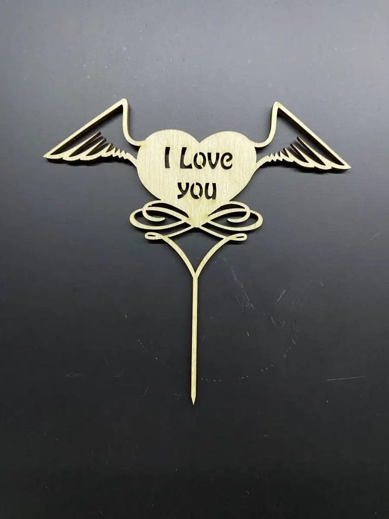 Laser Cut I Love You Heart with Wings Cake Topper CDR SVG File Free ...
