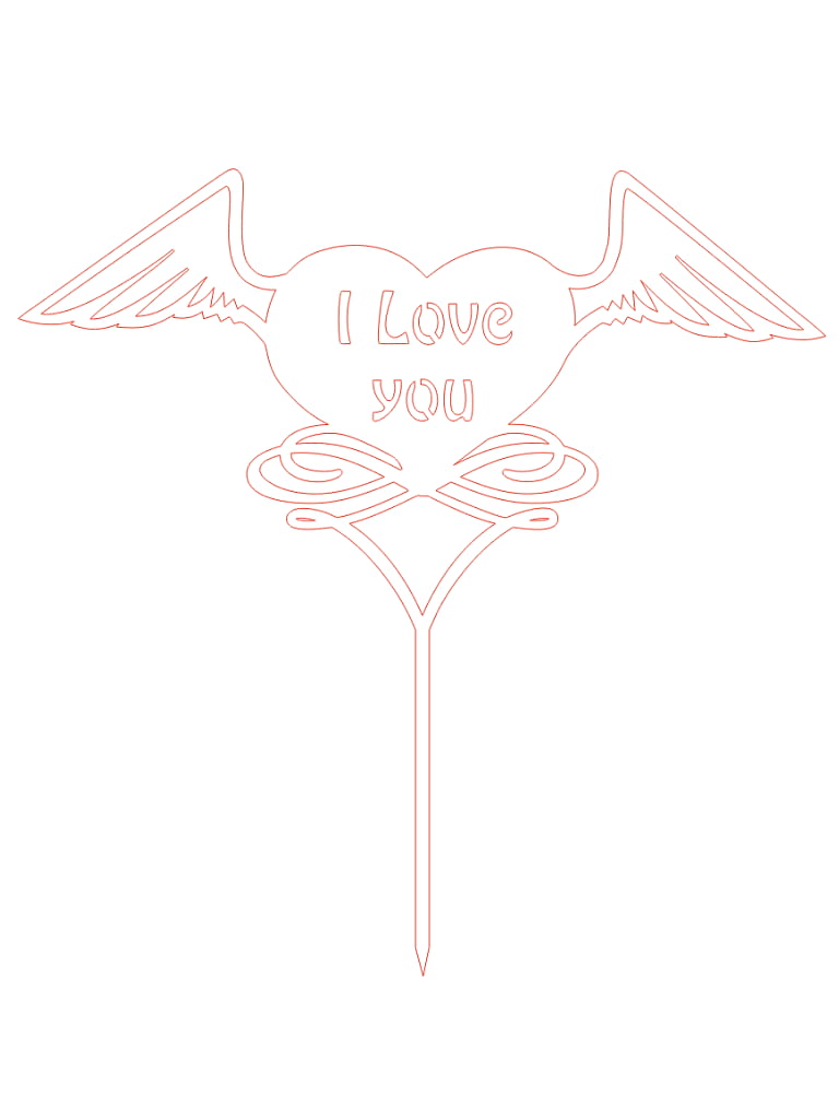 Laser Cut I Love You Heart with Wings Cake Topper CDR SVG File Free ...
