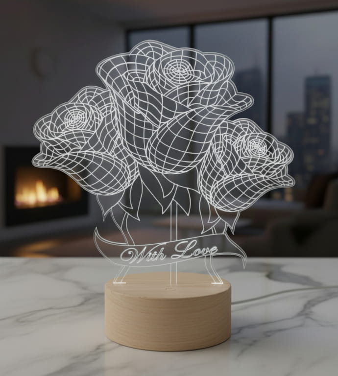 Laser Cut Roses 3D Illusion Lamp for Valentine Day CDR DXF File Free ...