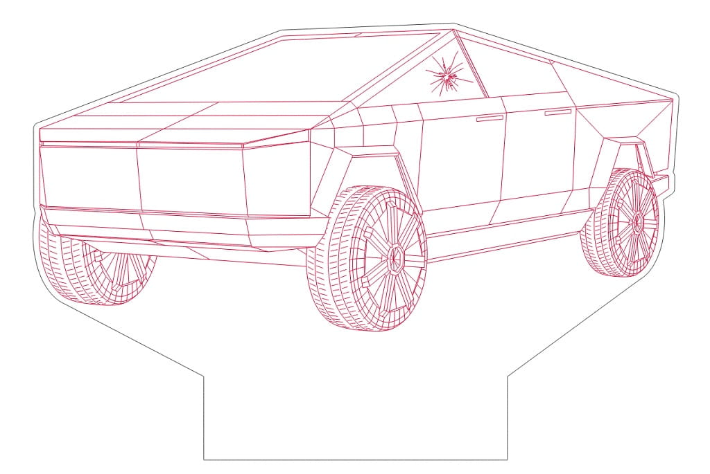 Laser Engraved Cybertruck 3D Illusion Acrylic Lamp DXF File Free ...