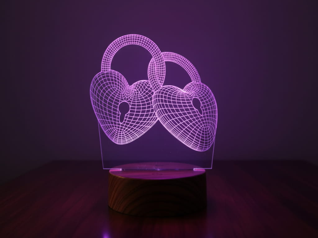 Laser Engraved Locked Hearts Acrylic 3D Illusion Night Lamp CDR DXF SVG ...