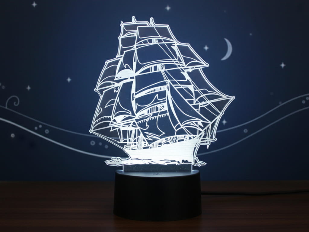 Laser Engraved Sailing Ship Acrylic Night Light CDR File Free Download ...
