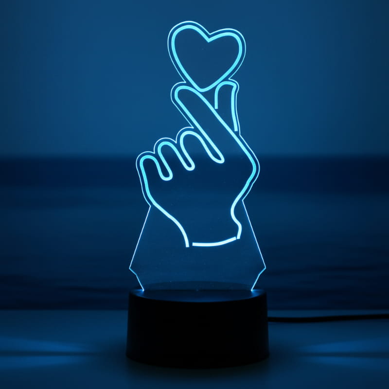 Laser Engraved Finger Heart 3D Acrylic Night Light CDR DXF File Free ...
