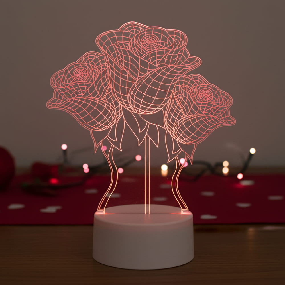 Laser Engraved Roses Flower 3D Optical Illusion Lamp CDR DXF File Free ...