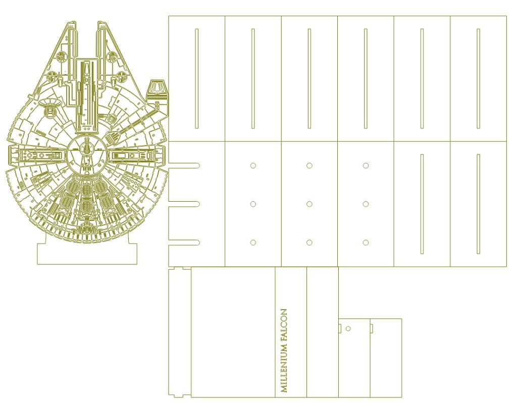 Laser Cut Millennium Falcon 3D illusion LED Lamp with Wooden Base DXF ...