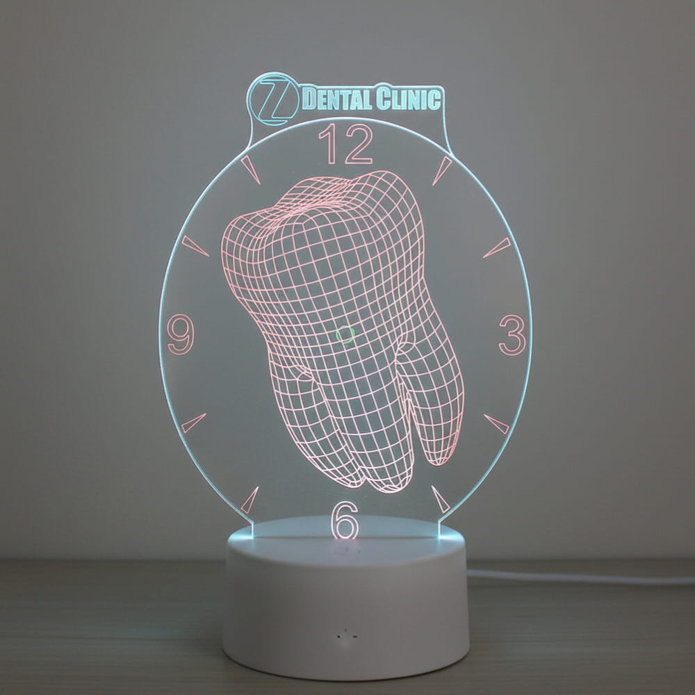 Laser Engraved Custom Dentist Sign Acrylic Lamp and Clock CDR DXF File ...