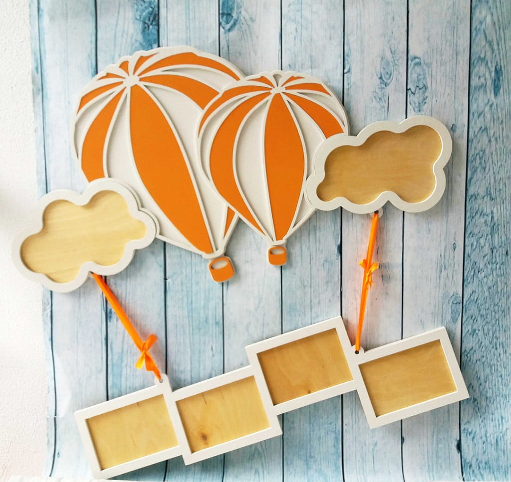 Laser Cut Hot Air Balloon and Clouds Nursery Wall Photo Frame CDR File ...