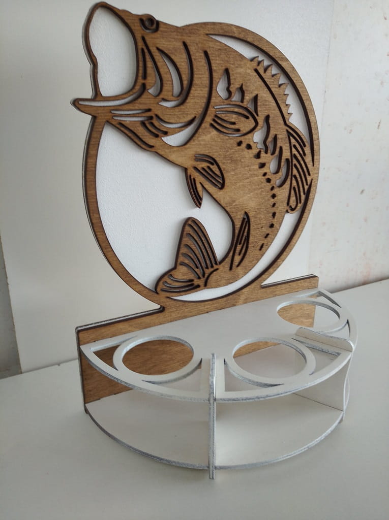 Bass Fish Glass Holder Laser Cut Wooden Glass Stand DXF File Free ...