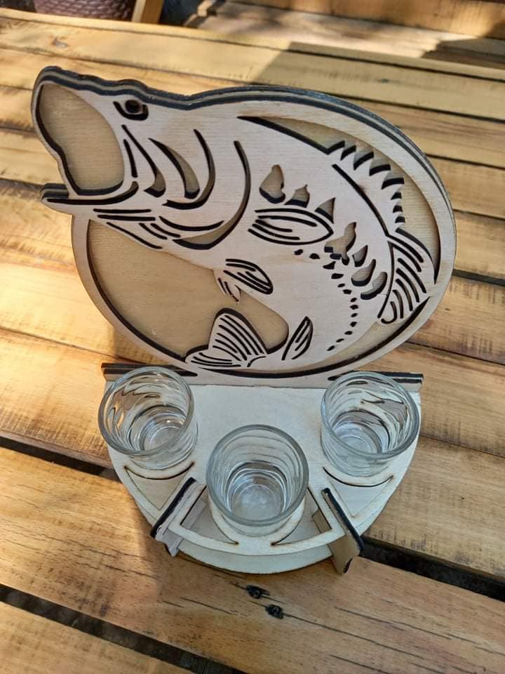 Bass Fish Glass Holder Laser Cut Wooden Glass Stand DXF File Free ...