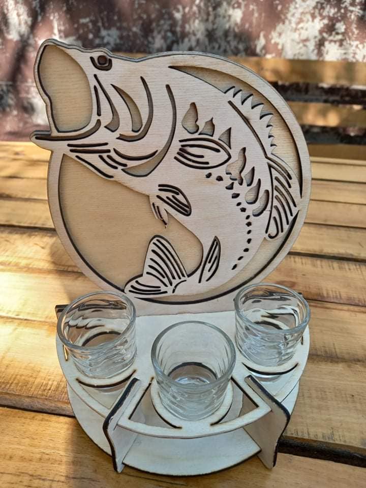 Bass Fish Glass Holder Laser Cut Wooden Glass Stand DXF File Free ...
