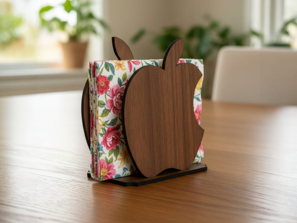 Laser Cut Apple Shape Wooden Napkin Holder CDR SVG File Free Download ...