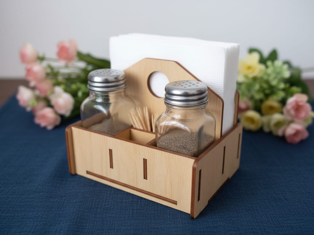 Laser Cut Napkin and Condiment Caddy, Salt Pepper and Toothpick ...
