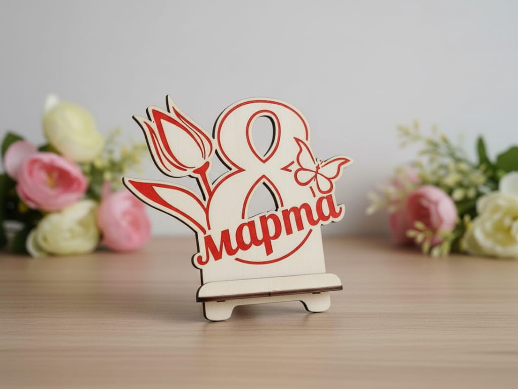 Laser Cut Wooden 8 March Mobile Stand CDR File Free Download | Vecty