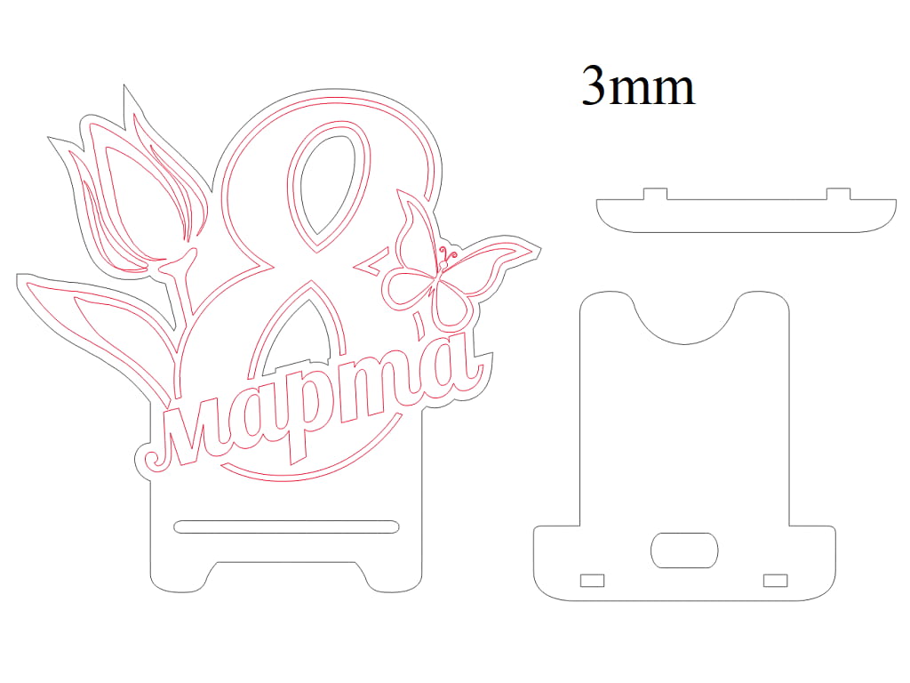 Laser Cut Wooden 8 March Mobile Stand CDR File Free Download | Vecty