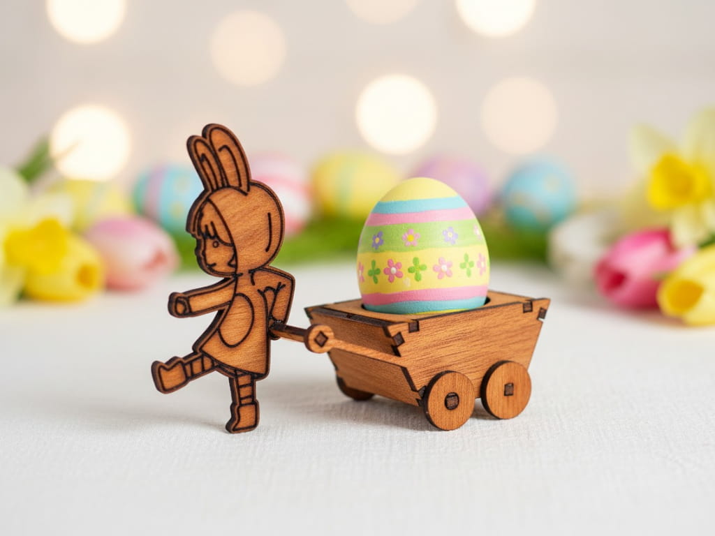 Laser Cut Wooden Easter Bunny Egg Holder Cart CDR SVG File Free ...